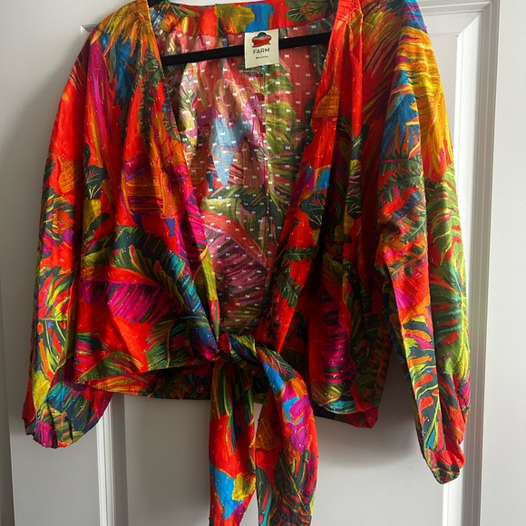 FARM Rio | Tops | Farm Rio Red And Pink Blazer With Tropical Print ...